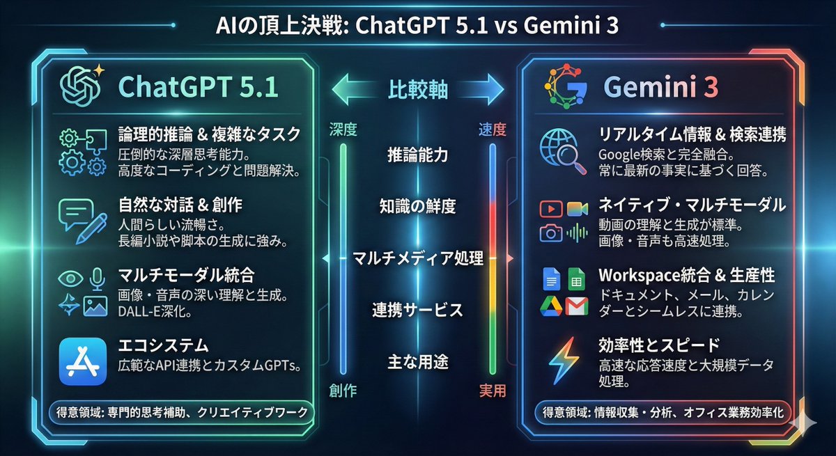 Infographic comparing ChatGPT 5.1 and Gemini 3 | HTPFT